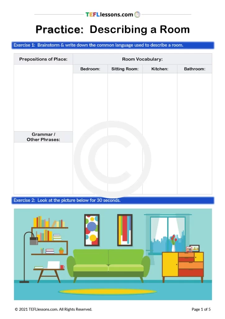 Describing a Room - TEFL Lessons - tefllessons.com | ESL worksheets