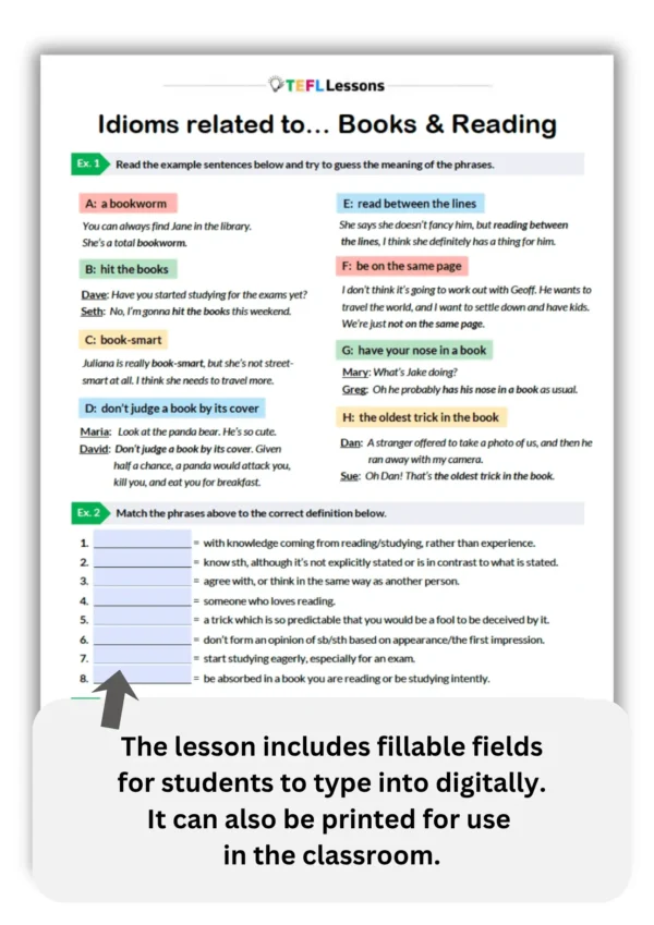 Idioms About Books and Reading ESL Lesson | Worksheet - TEFL Lessons