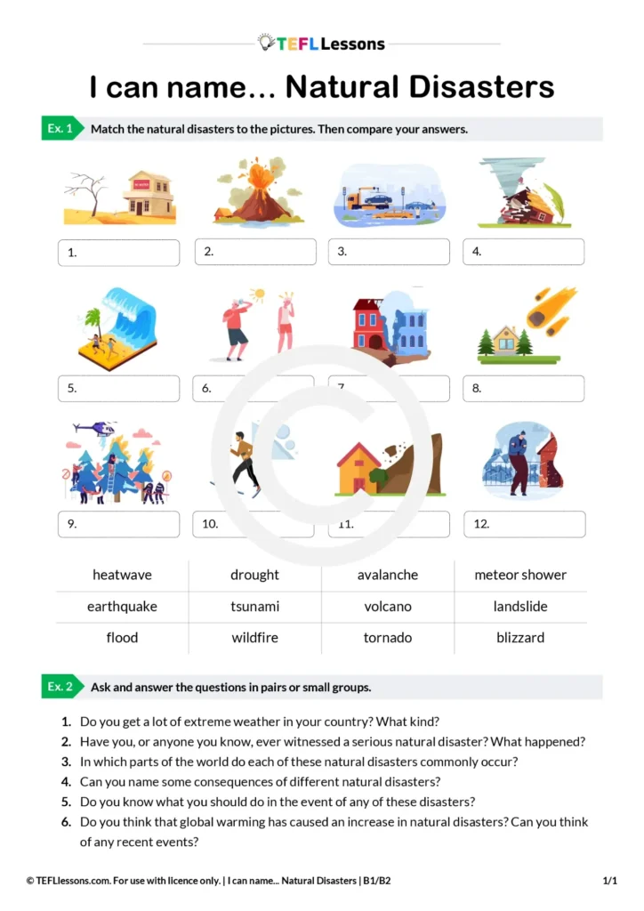 Natural Disasters ESL Lesson | Vocabulary Worksheet & Speaking Activity ...