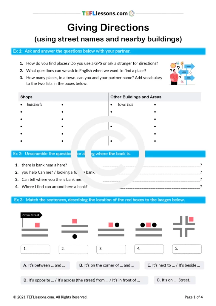 Giving Directions - TEFL Lessons - tefllessons.com | ESL worksheets
