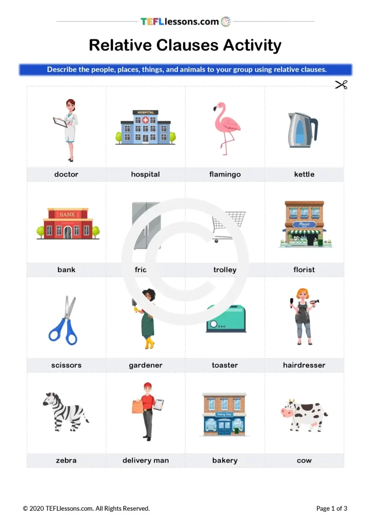 Relative Clauses Activity | TEFL Lessons - tefllessons.com | ESL worksheets