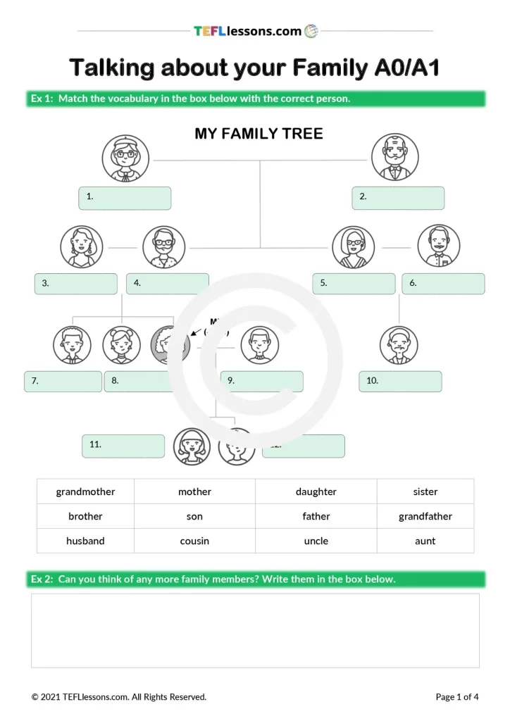 Talking about Family - TEFL Lessons - tefllessons.com | ESL worksheets