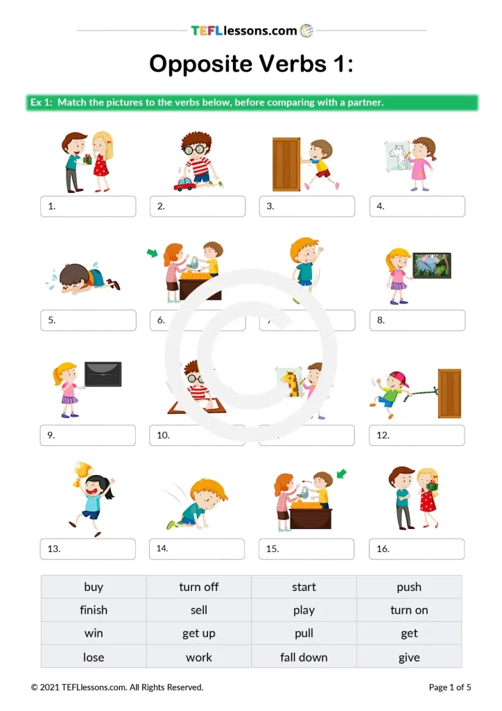 Opposite Verbs 1 - TEFL Lessons - tefllessons.com | FREE ESL worksheets