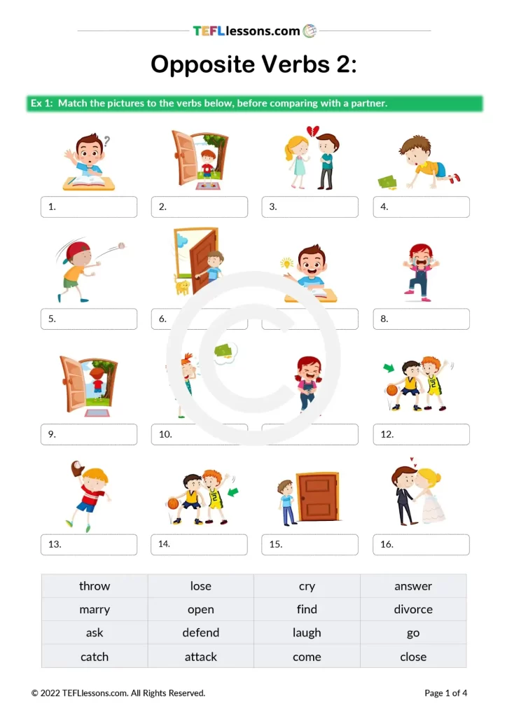 Opposite Verbs 2 - TEFL Lessons - tefllessons.com | ESL Lesson Plans ...