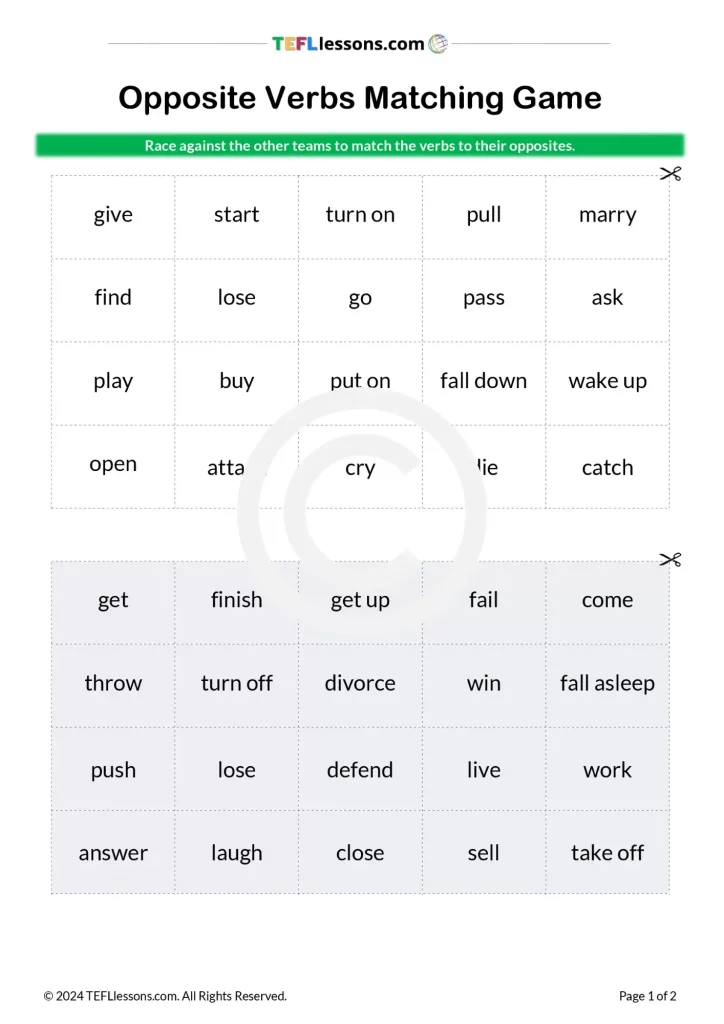 Opposite Verbs Game - TEFL Lessons | ESL games