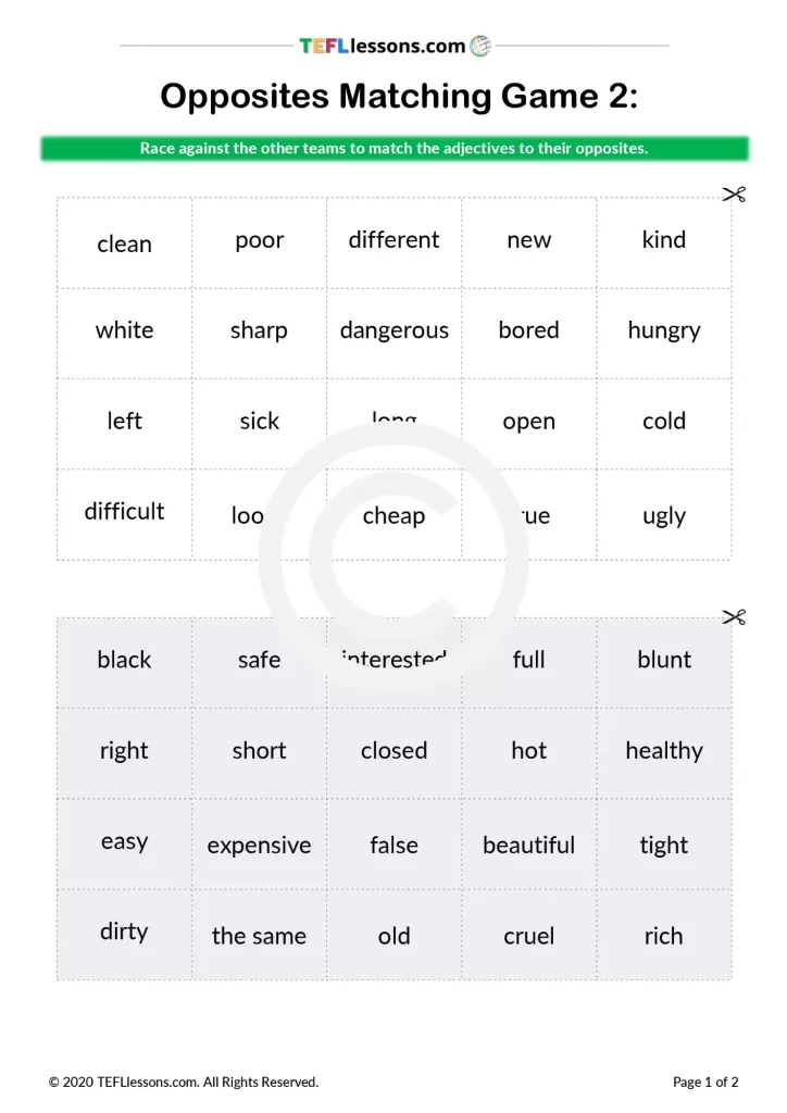 Opposites Matching Game - TEFL Lessons | ESL games