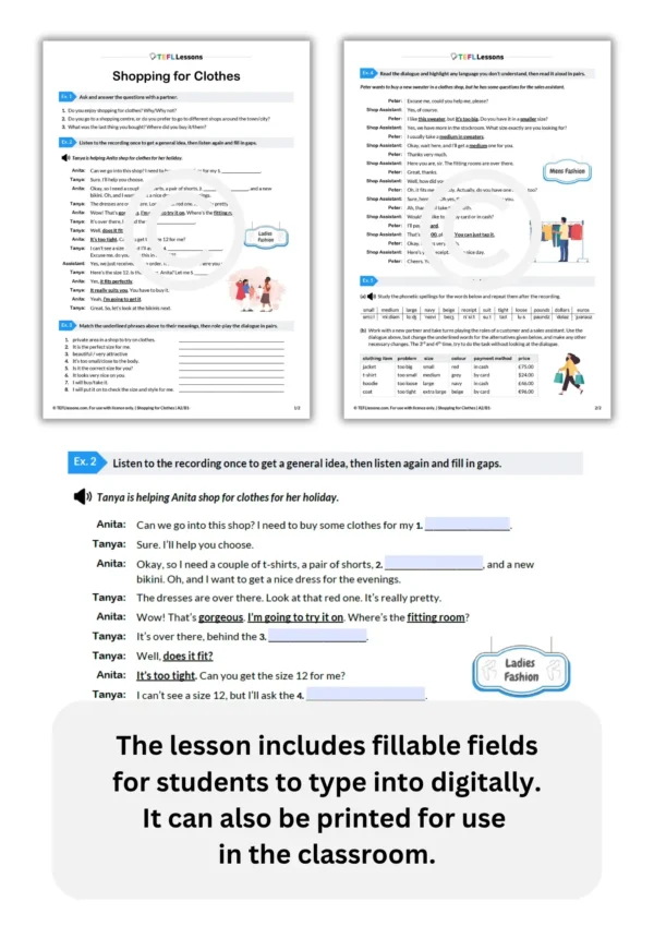 ESL Shopping for Clothes Lesson (A2/B1) | TEFL Worksheets - TEFL ...