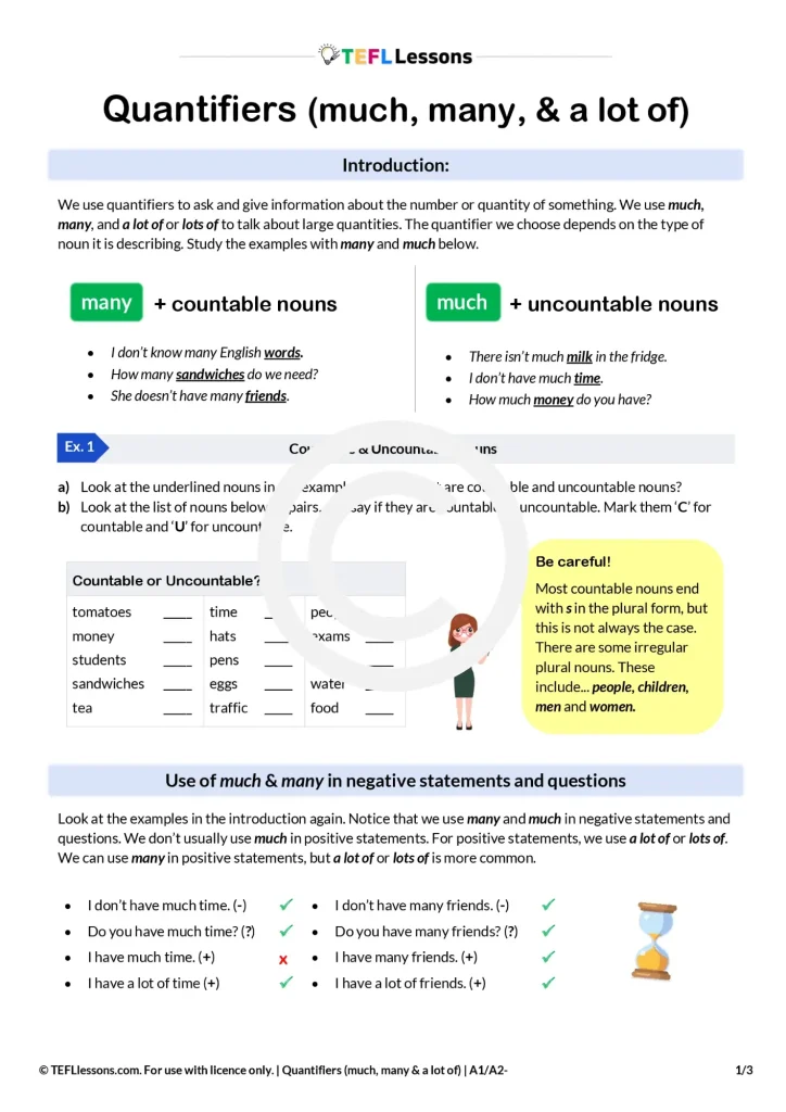Quantifiers Lesson – Much, Many & A Lot Of Practice (ESL) | TEFL ...