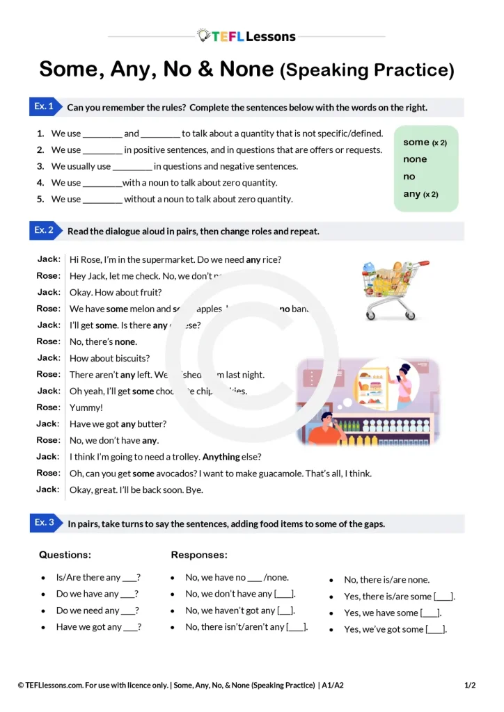 Some and Any Speaking Practice – ESL Quantifiers Activity | TEFL ...