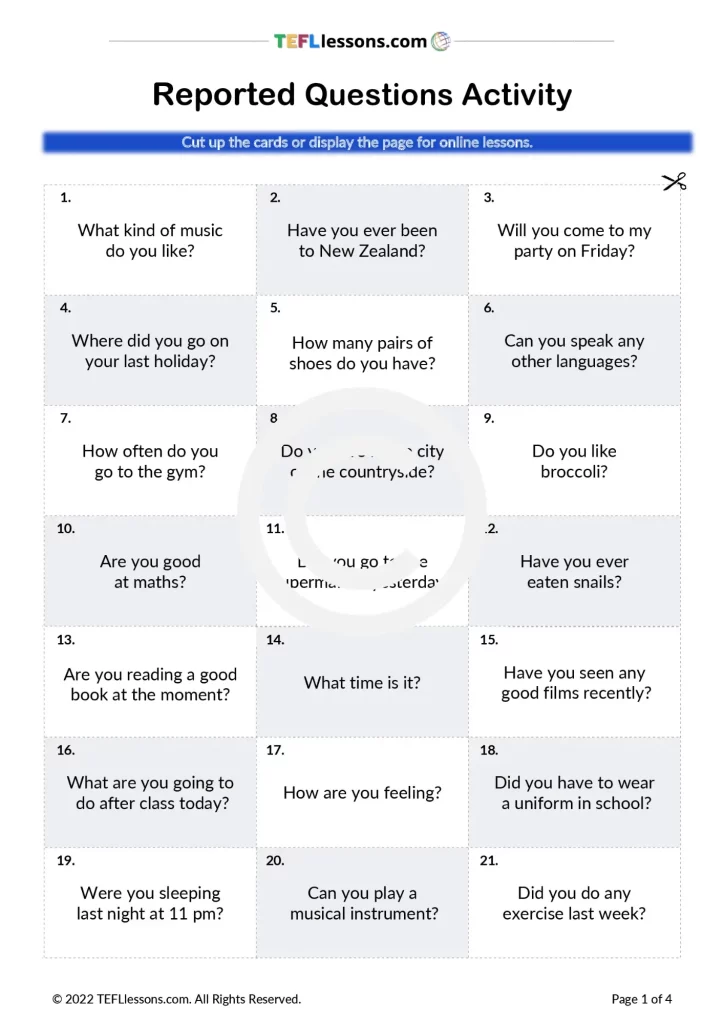 English Esl Reported Speech Indirect Speech Worksheets