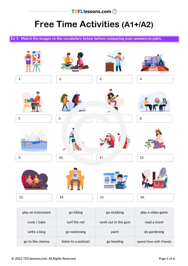 Free Time Activities Lesson - TEFL Lessons - tefllessons.com | ESL ...