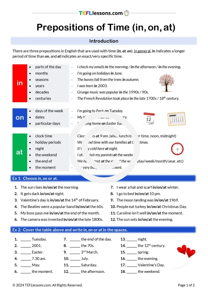 Prepositions Of Time 2 English Esl Worksheets For