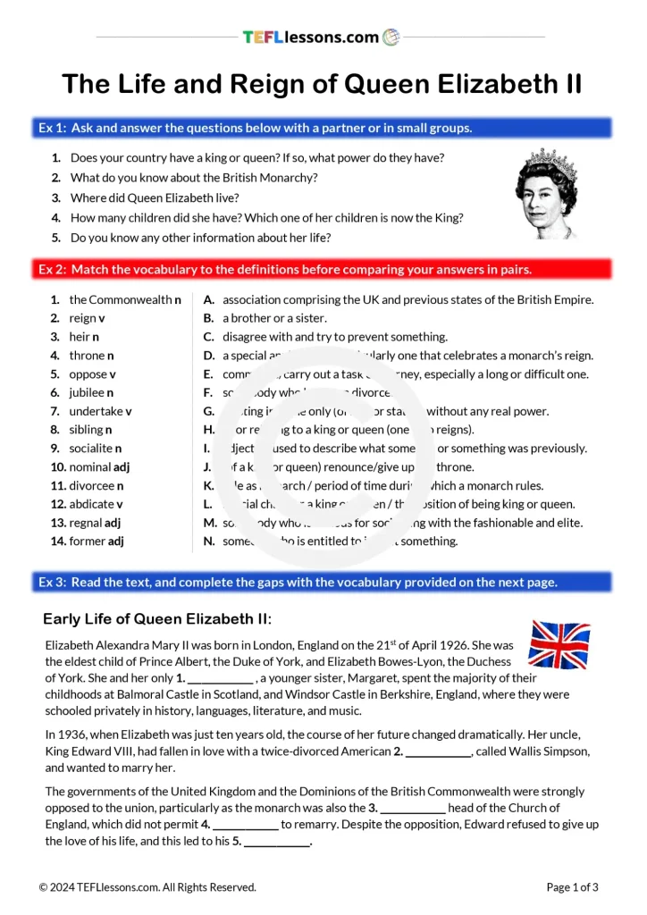 Biography of Queen Elizabeth II - TEFL Lessons - tefllessons.com | ESL ...