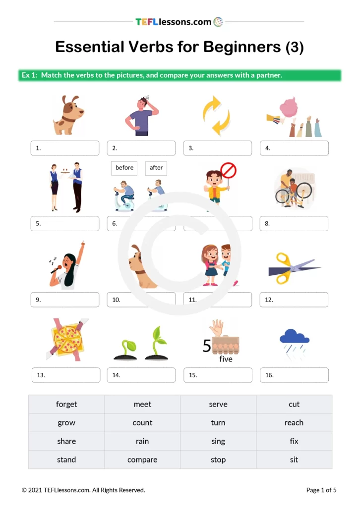 Verbs for ESL Beginners - TEFL Lessons - tefllessons.com | ESL