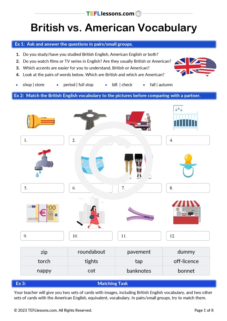 British vs. American English - TEFL Lessons - tefllessons.com