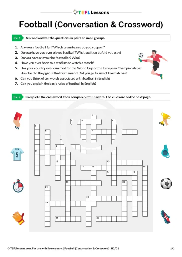 Football ESL Activity | Conversation Questions & Crossword - TEFL Lessons