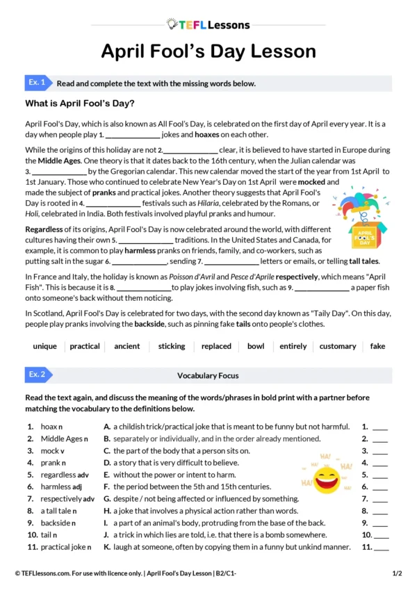 April Fools Day ESL Lesson | Free B2/C1 Reading & Speaking - TEFL ...