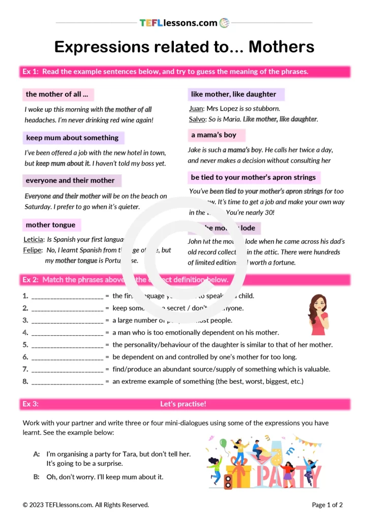 Idiomatic Expressions Related To The Word Mother Eslbuzz Learning English