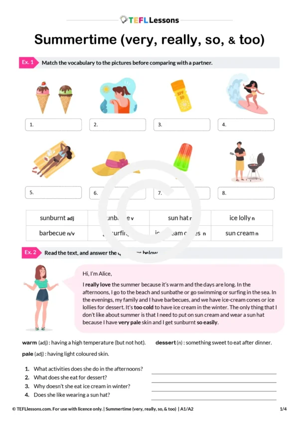 Intensifiers Exercises | ESL Lesson on Very, Really, So & Too | TEFL ...