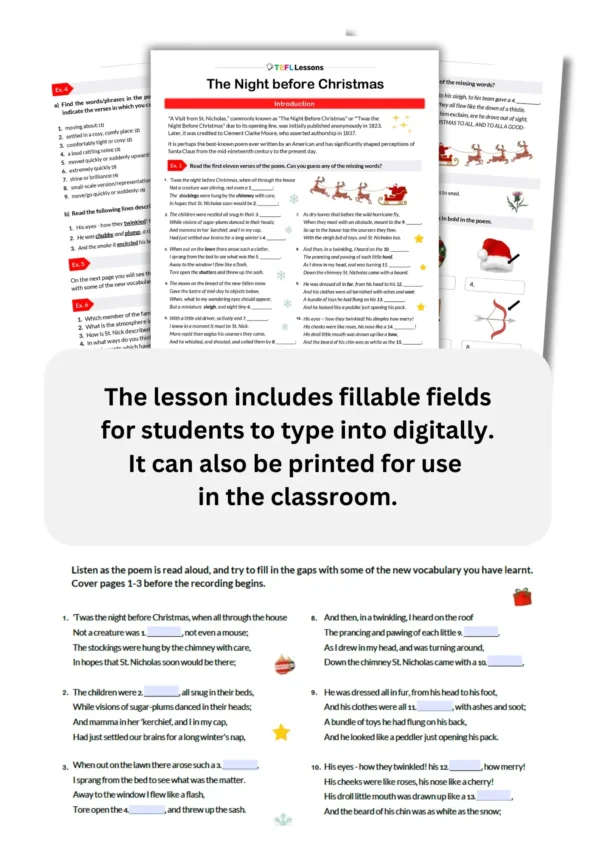 The Night Before Christmas ESL Lesson | Advanced Listening & Reading ...