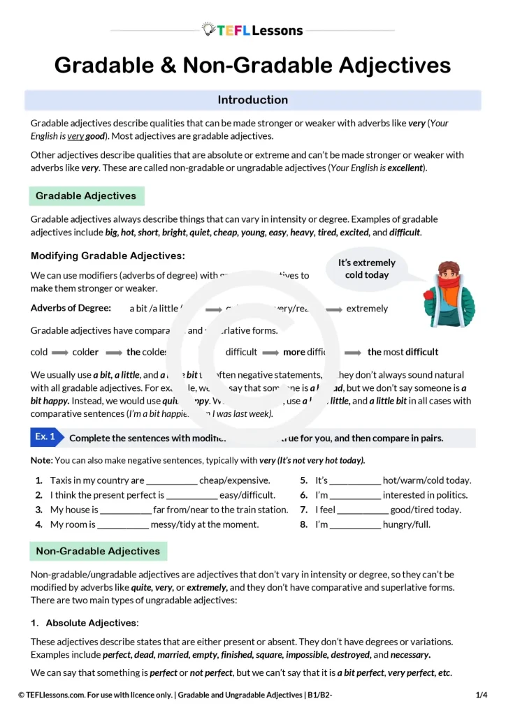 Gradable and Non-Gradable Adjectives – ESL Grammar Lesson - TEFL Lessons