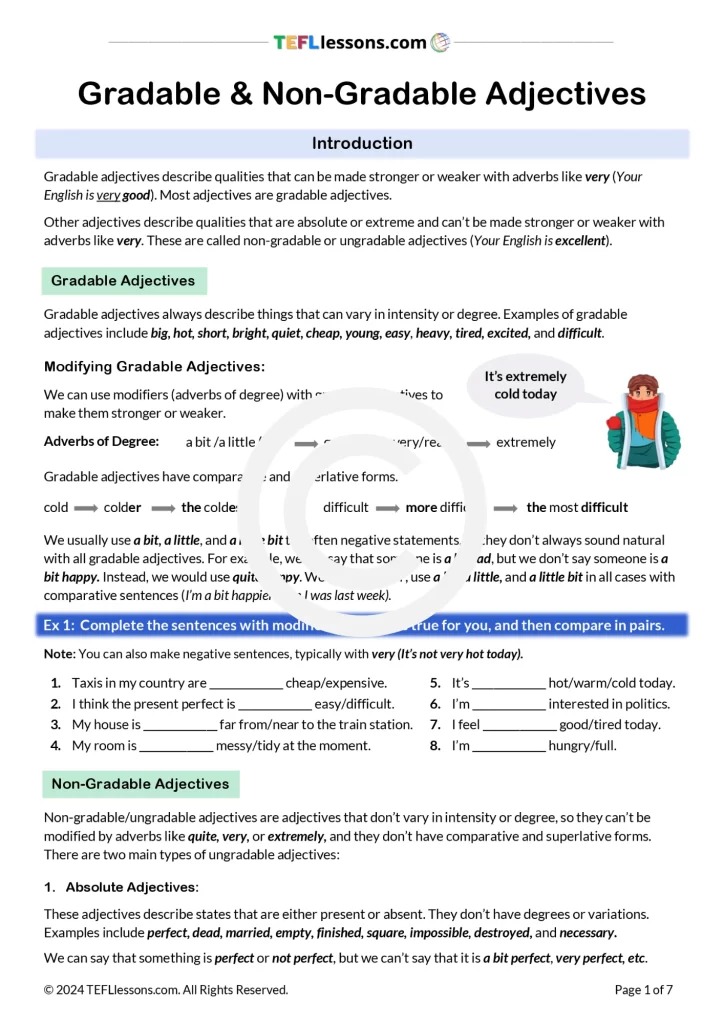 Gradable and Non-Gradable Adjectives - TEFL Lessons - tefllessons.com ...