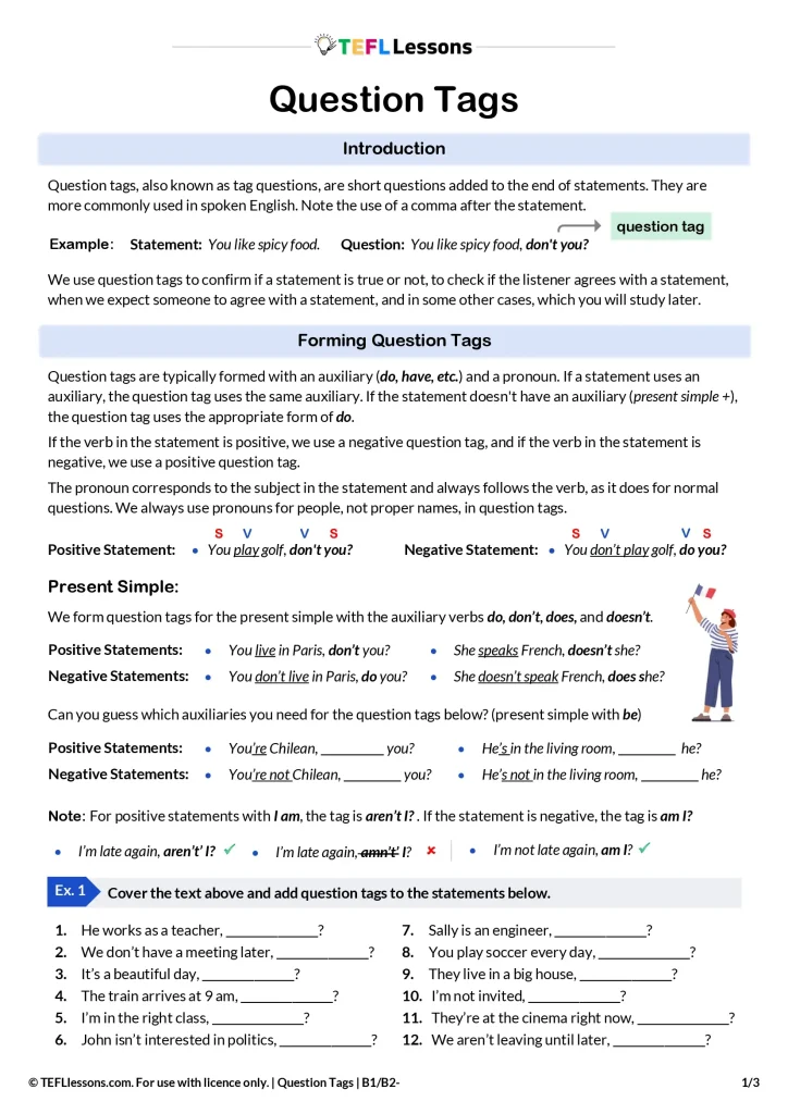 Question Tags Lesson Plan | ESL Grammar Practice for A2 Learners - TEFL ...