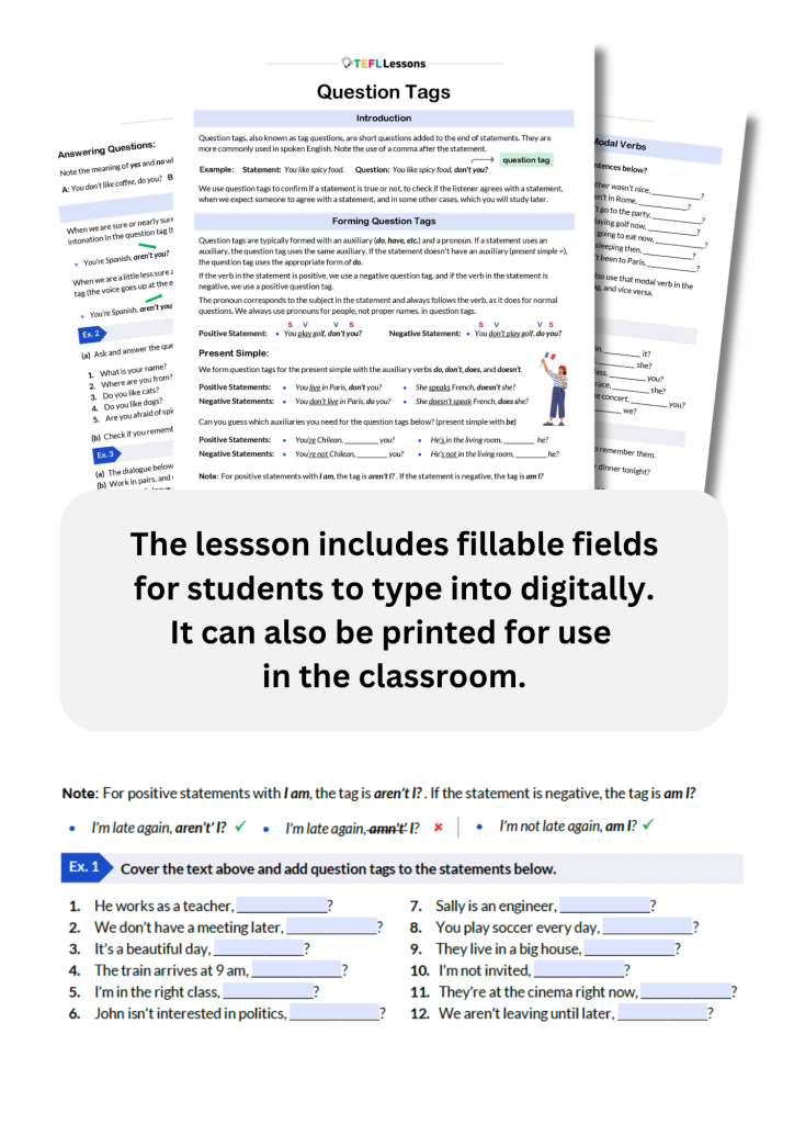 Question Tags Lesson Plan | ESL Grammar Practice for A2 Learners - TEFL ...