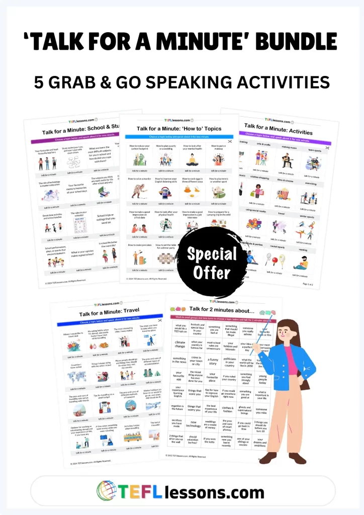 Talk for a Minute Activities Bundle - TEFL Lessons - tefllessons.com ...