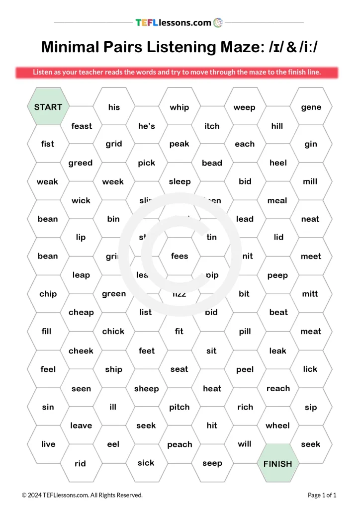 Minimal Pairs Listening Maze: /ɪ/ & /iː/ | Pronunciation - TEFL Lessons ...