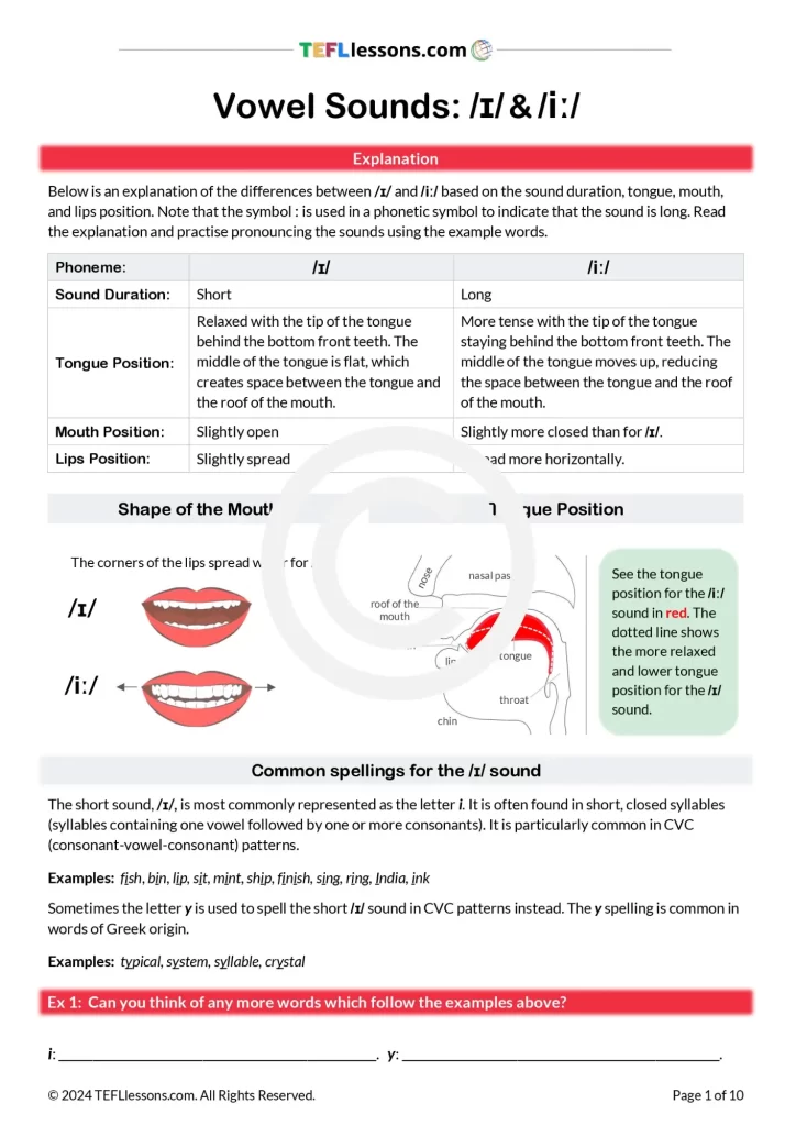Vowel Sounds: /ɪ/ & /iː/ | Pronunciation Lesson - TEFL Lessons ...