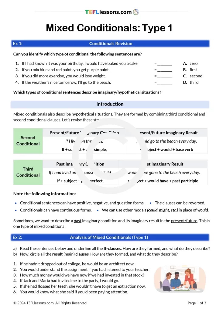 Mixed Conditionals: Type 1 - TEFL Lessons - tefllessons.com | ESL Lesson Plans
