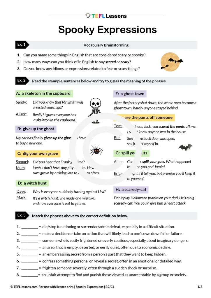 Idioms About Fear ESL Lesson – Spooky Expressions (B2–C1) - TEFL ...