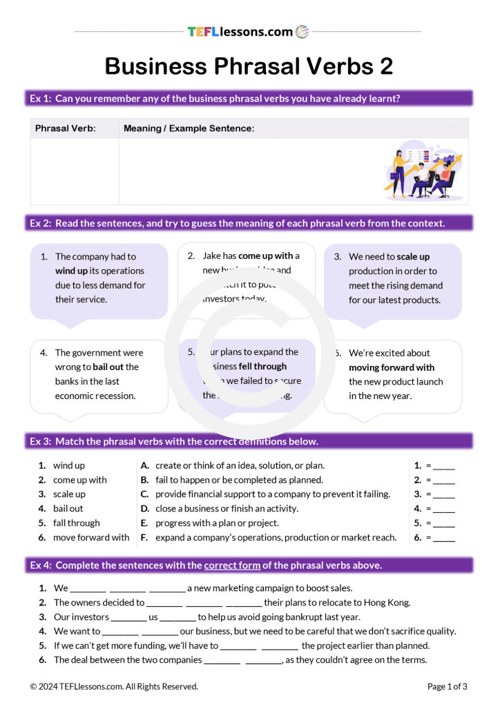 Business Phrasal Verbs 2 - TEFL Lessons - tefllessons.com | ESL lesson plans and worksheets