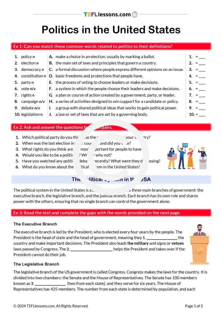Politics in the United States ESL Lesson Plan - TEFL Lessons ...