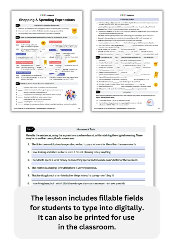 ESL Shopping Idioms Worksheet – Shopping & Spending Expressions | TEFL ...