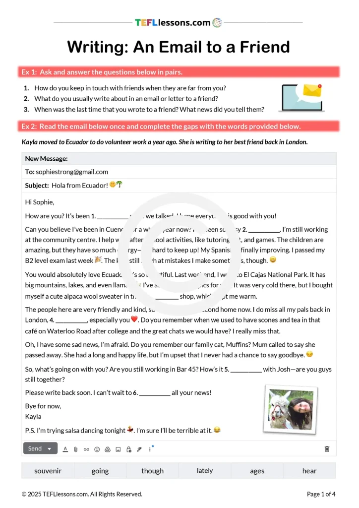Write an Email to a Friend - Informal Emails - TEFL Lessons ...