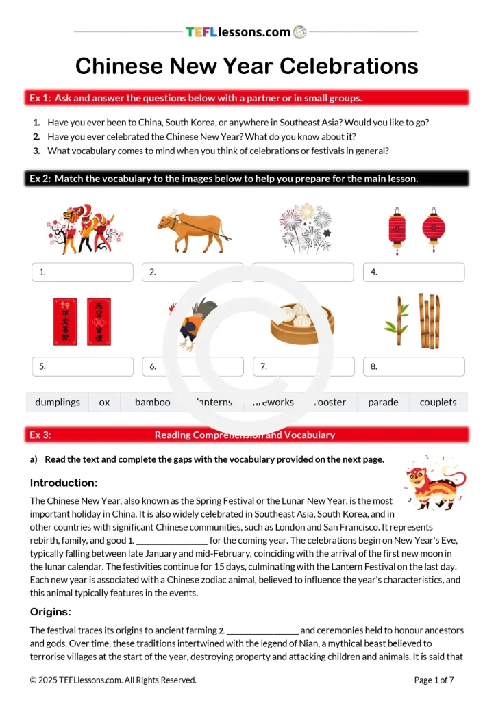 ESL Chinese New Year Lesson Plan - TEFL Lessons - tefllessons.com - ESL ...