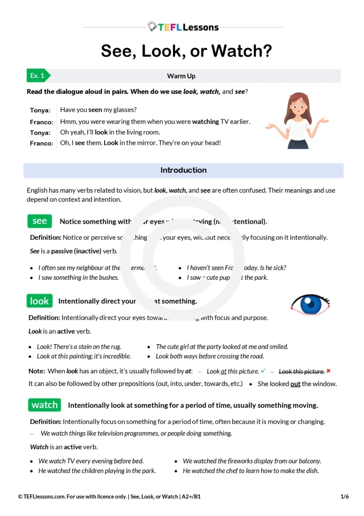 See Look and Watch Lesson Plan - TEFL Lessons | ESL Resources