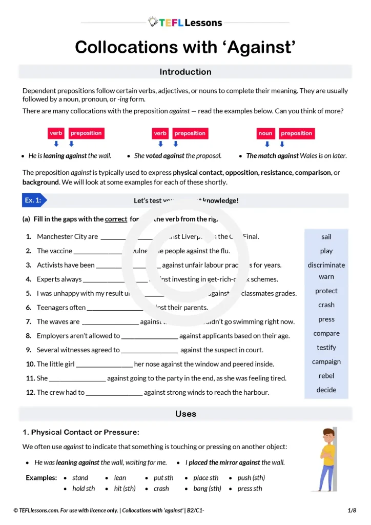 Collocations with Against - TEFL Lessons - ESL Worksheet