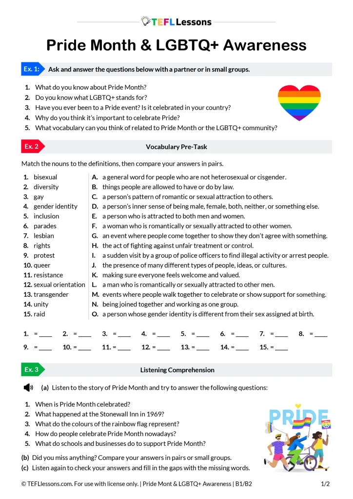 Pride Month ESL Lesson | TEFL Lessons - tefllessons.com - Free ESL ...