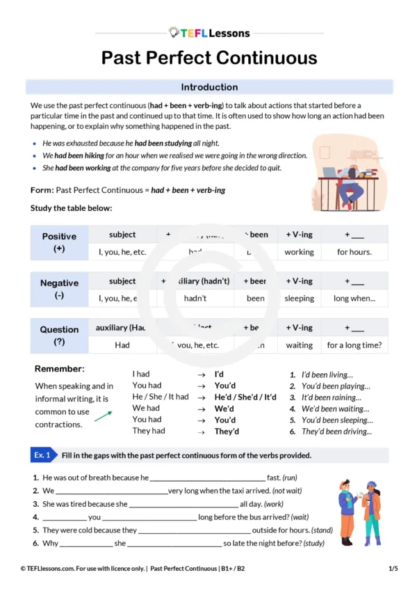 Past Perfect Continuous Grammar – ESL Lesson Plan | TEFL Lessons