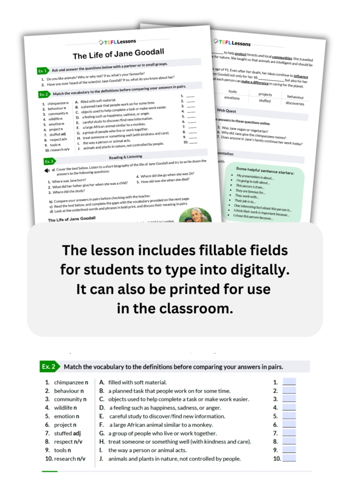 Jane Goodall ESL Lesson – Reading, Listening & Worksheets (A2/B1 ...