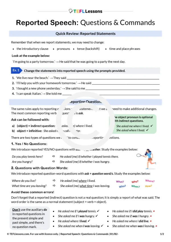Reported Speech Questions ESL Lesson | Questions & Commands | TEFL Lessons
