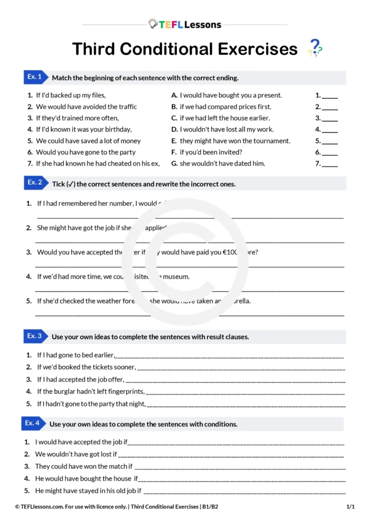 Third Conditional Exercises | PDF Worksheet with Answers | TEFL Lessons